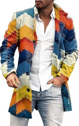 Generic Manteau long en laine et cachemire à simple boutonnage pour homme - Manteau dhiver chaud pour homme - Manteau dhiver vintage épais - Veste en peau de 