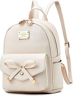 I Ihayner Mini sac à dos en cuir avec noeud papillon pour filles, beige, 22cm*15cm*26cm