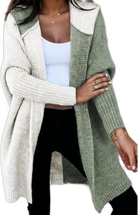 Generic Femmes 2025 Automne Color Block Tenues Ouvert sur le Devant Manches Longues Capuche Décontracté Ample Manches Chauve-Souris Cardigan Outwear Manteaux,
