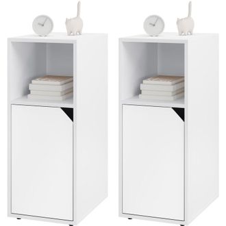 Woltu Nachttisch 2er Set, Nachtschrank schmal, Nachtkommode mit offenem Fach und T&uuml;r, Verstellbarer Ablage, Beistelltisch Telefontisch Nachtk&auml;stchen f&uuml;r