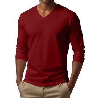 Generic T-shirt basique &agrave; manches longues et col en V pour homme - Respirant - Avec col en V et manches longues - Coupe ajust&eacute;e - Stretch - Tailles S &agrave; 5XL, B