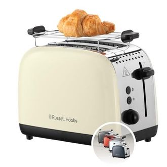 Russell Hobbs Toaster [für 2 Scheiben] Colours Plus Edelstahl Creme (extra breite Toastschlitze, inkl. Brötchenaufsatz, 6 Bräunungsstufen + Auftaufunktion, Lift & L