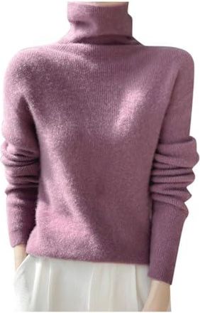 Generic Pull tricot&eacute; &agrave; col haut pour femme - Automne et hiver - Coupe ajust&eacute;e - Couleur unie - Col doux et gluant, violet, XXL