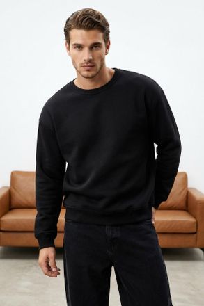 Trendyol MAN Herren Schwarz Einfarbig Lang Oversize Sweatshirts