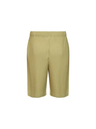 Homme Pliss&eacute; Issey Miyake Mens Bermuda Pleated Shorts Agave Cream Green Polyester