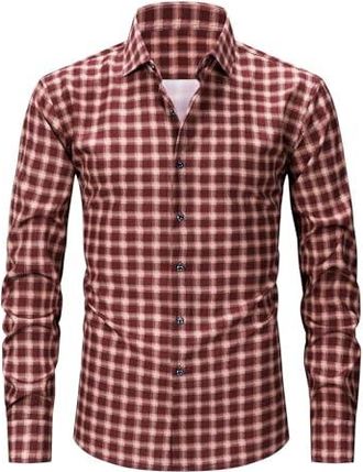 Generic Chemise &agrave; manches longues pour homme - Coupe droite - Chemise de loisirs boutonn&eacute;e - Chemise de travail - Chemise stretch respirante - Col &agrave; revers - 