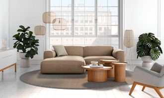 Studio Copenhagen home24 Ecksofa mit XL-Longchair Braun Cordstoff Snor 260 x 71 x 171cm Longchair davorstehend links Modern