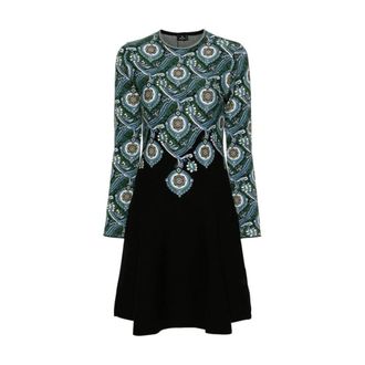 Etro Multicolor Jacquard Strick A-Linie Kleid - - Dresses - Damen - Schwarzk - XS