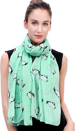Lina & Lily Écharpe Foulard pour Femme Imprimé Pingouin (Menthe)