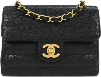 Chanel 1995 mini Classic Square Flap Schultertasche - Schwarz