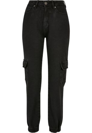 Urban Classics Damen Ladies Organic Stretch Denim Cargo Pants Black Washed, 28