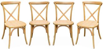 Sweeek Lot de 4 chaises de bistrot en bois de cédrèle naturel. vintage. assise en rotin. empilables