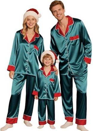 Generic 2025 Ensemble Pyjamas de Noël Assortis pour la Famille Pyjama en Soie Noel Combinaison Manches Longues Pantalons Longs Ensemble Pyjamas Noël pour Papa
