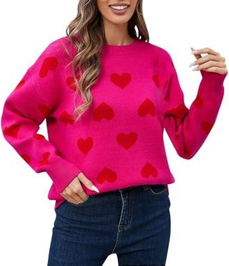 Generic Pull tricot&eacute; pour la Saint-Valentin - Grande taille - Haut &agrave; manches longues - Doux - Coupe ample - Confortable - Imprim&eacute; coeur - Pour femme - Chaud -