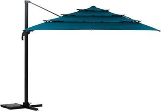 Hesperide Parasol déporté rectangulaire multi-toile melhia bleu canard 4 x 3m en aluminium acier et oléfine