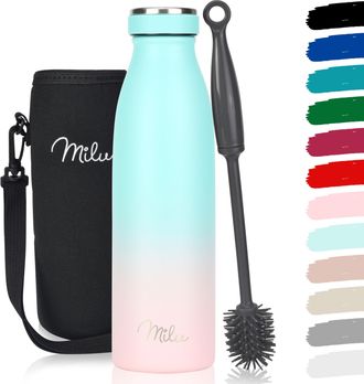 Milu Edelstahl Trinkflasche 350ml, 500ml, 750ml, 1L, 1,5L - Thermosflasche für Kinder Erwachsene auslaufsicher Isolierflasche Kohlensäure geeignet- inkl. R