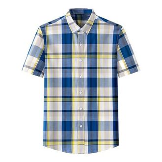 Generic Chemise daffaires pour homme, chemise formelle &agrave; revers, chemise &agrave; carreaux, coupe ample, chemise boutonn&eacute;e, tendance, &agrave; manches courtes, haut en coto