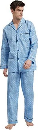 Global Ensembles de Pyjama Homme Long Vetements De Nuit 100% Coton Pantalon Manche Longue Boutonné Pjs Géométrie Bleue XL