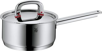 WMF Premium One Stielkasserolle 16,5cm mit Deckel, Milchtopf Induktion, Kochtopf klein 1,5l, Innenskalierung, Cromargan Edelstahl poliert, Dampföffnung