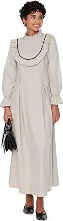 Trendyol Woman Design Maxi A-Line Standing Collar Woven Dress Robe, Beige, 38 Femme