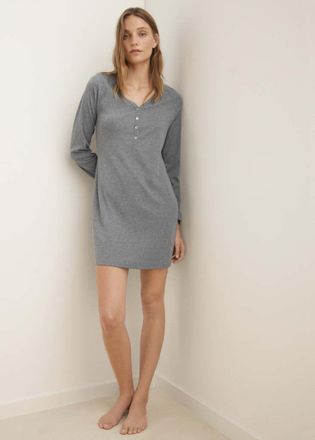 Mango Chemise de nuit maille c&ocirc;tel&eacute;e boutons gris chin&eacute; moyen - Femme - XS - MANGO