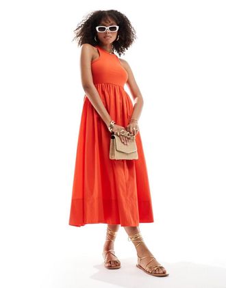 Vero Moda Y.A.S - Robe longue &agrave; dos nageur en jersey et coton - Rouge