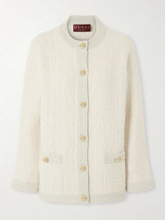 Gucci Cardigan Aus Metallic-tweed Aus Einer Wollmischung - Elfenbein