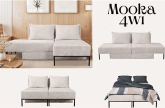 KAISER Ecksofa mit schlaffunktion, Sofa, Betten, Liegestuhl, mooka 4in1-Multifunktions-System, stoff Velo