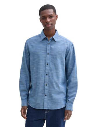 Tom Tailor Herren Regular Fit Hemd aus Baumwolle, 36700 - Blue Horizontal Structure, XL