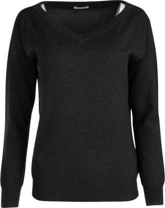 Brunello Cucinelli Femme, Pulls, Gris, Taille: 36 FR V-neck Tricots