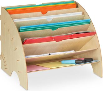 Relaxdays Dokumentenablage, 6 Ablagefächer, DIN A4, HxBxT 27 x 34 x 27 cm, Büro & Schule, Büro-Organizer, MDF, Hellbraun