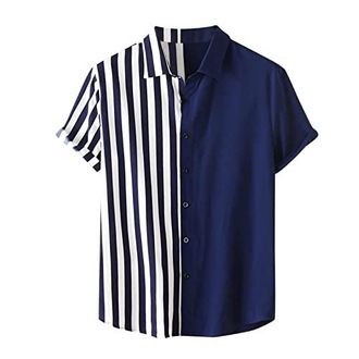 Generic Chemise d&eacute;contract&eacute;e &agrave; manches courtes pour hommes : chemise d&eacute;t&eacute; patchwork chemise de plage avec bouton t-shirt cardigan t-shirts respirants t-shirts