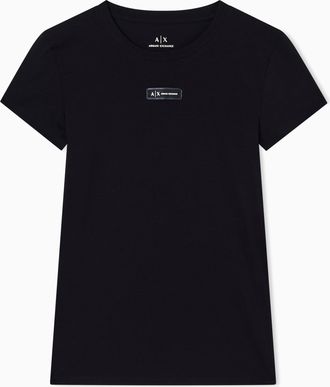A|X Armani Exchange Womens Cross Gender, Short Sleeve Front Logo Patch, T-Shirt, Black, S