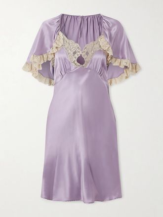 Chlo&eacute; Mini-robe Effet Cape En Satin De Soie &Agrave; Finitions En Dentelle - Violet