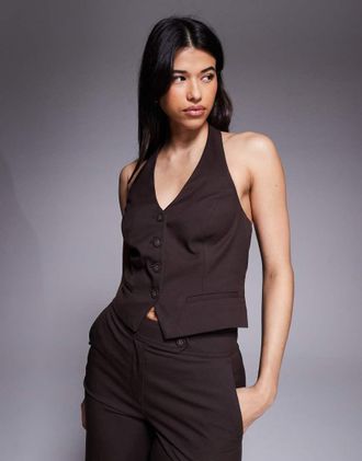 Forever New Gilet de tailleur densemble court et ajust&eacute; &agrave; dos nu - Marron chocolat-Brown