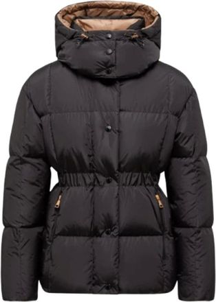 Moncler Femme, Vestes, Noir, Taille: 44 FR Veste matelassée noire à capuche et duvet doie
