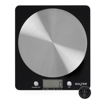 Salter Salter 1036 BKSSDR Elektronische Digitale Küchenwaage, 5kg, Null-/Tara-Funktion mit hochpräzisen Sensor, Einfache zu Reinigung runde Edelstahlplattfor
