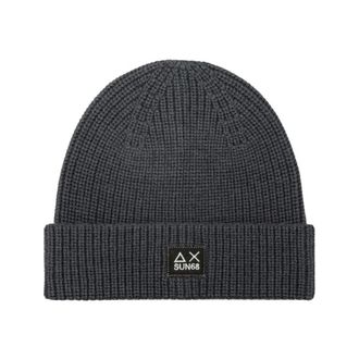 Sun 68 Homme, Accessoires, Gris, Taille: ONE Size Bonnet en maille c&ocirc;tel&eacute;e de laine m&eacute;lang&eacute;e