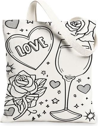 Generic Sacs fourre-tout en toile avec motif floral rose, sacs d&eacute;picerie, sacs d&eacute;picerie r&eacute;utilisables, style vintage chic, l&eacute;ger et lavable, blanc, 13x15 Inc