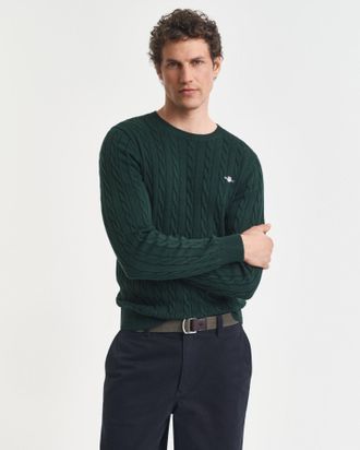 GANT Herren Zopfstrick Rundhalspullover aus Baumwolle (XXXL) TARTAN Grün