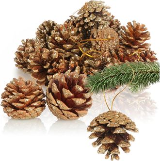 Com-Four 25x Anhänger Tannenzapfen in goldfarben - Pinienzapfen als Weihnachtsdekoration - Zapfen Deko zum Anhängen - Bastel Set - Weihnachtsschmuck