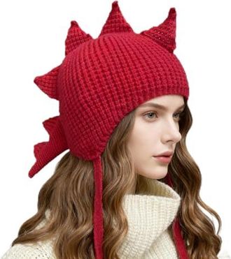 Generic Bonnet Femme Hiver Bonnet Femme Chapeau Femme Hiver Confortable Classique - Bonnet Dinosaure Tricot Cozy Hiver, Oreilles Adorables, Parfait pour Enfan
