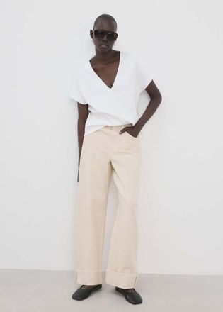 Mango T-shirt coton col en V blanc - Femme - XXS - MANGO