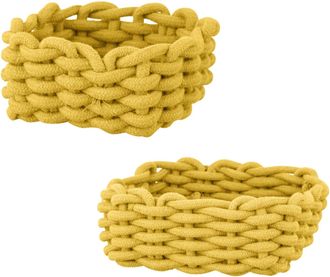 Schöner Wohnen Kollektion Badkorb Mod. Melara 2tlg senfgelb aus Baumwollseil praktische Aufbewahrung für Badutensilien Größe S 16,5x7,5x16,5 cm und M 21,5x7,5x21,5 cm