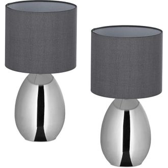 Relaxdays Reladays Lampe de chevet, lot de 2, c&acirc;ble avec interrupteur, douille E14, h x d : 33,5 x 18 cm, argent&eacute; et gris