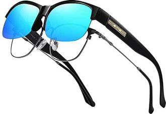 Duco Lunettes de soleil polaris&eacute;es pour homme et femme - Unisexe - 8960, Cadre noir, Lentille bleue, 63