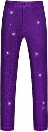 Generic Pantalon de danse disco pour homme - Jambe droite - Brillant - Pantalon de bo&icirc;te de nuit pour homme, violet 1, 3XL