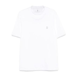 Brunello Cucinelli Homme, Tops, Blanc, Taille: M T-shirt ras du cou