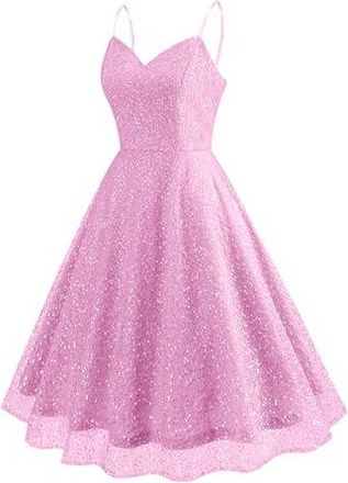 Generic Robe de soirée à paillettes pour femmes, robe de soirée à paillettes, robe trapèze à bretelles spaghetti, robe longue à volants, robe de cocktail, de 