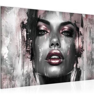 Runa Art Bild Fashion Frau Modern Wandbilder Wohnzimmer Schlafzimmer 1 Teilig - Made In Germany - Lippen Grau Rosa Flur 052815c